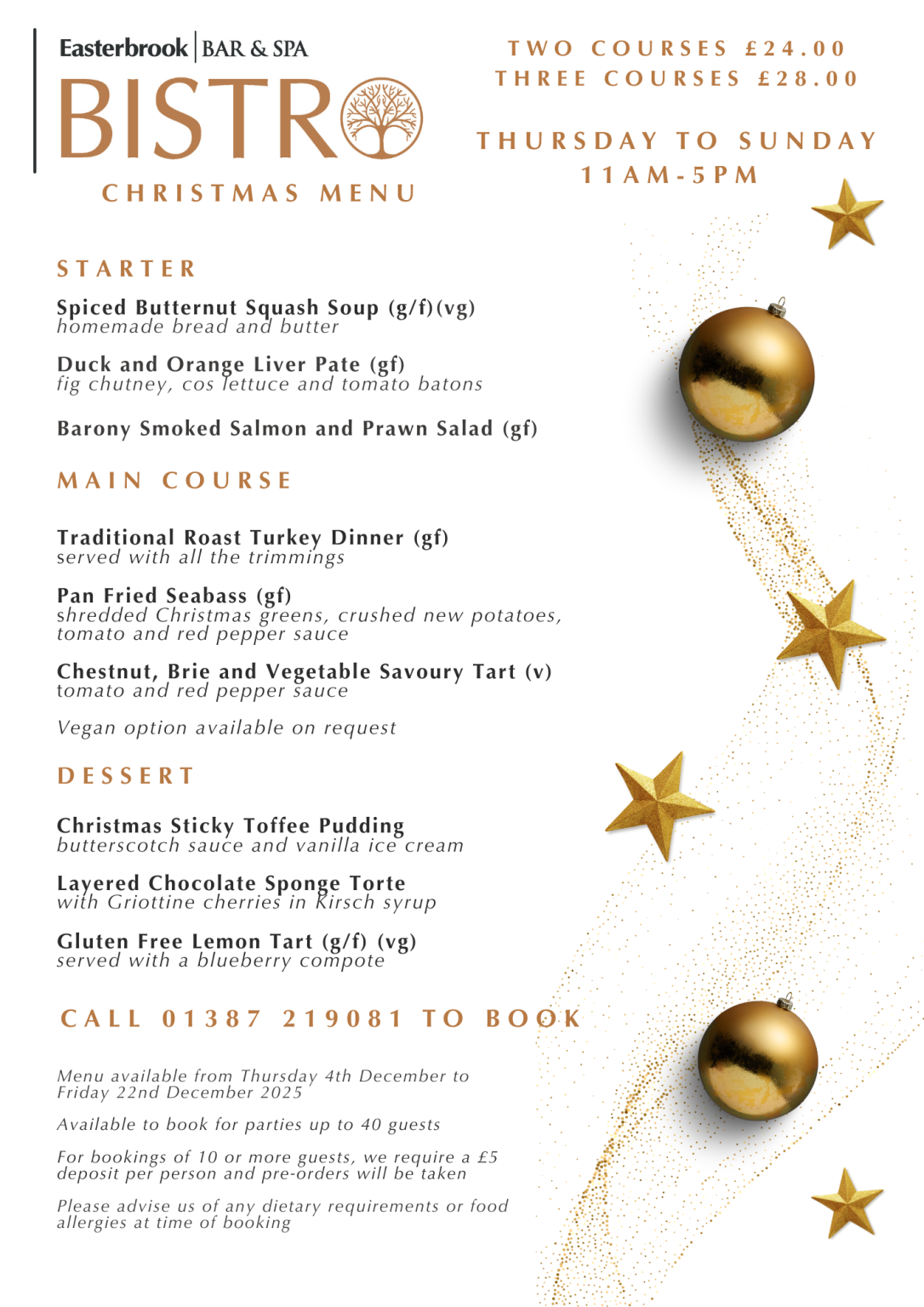 Christmas 2025 - Easterbrook Bistro, Bar and Spa